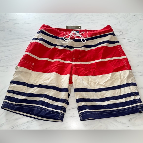 J. Crew | Swim | J Crew Blue Red Stripe Bathing Suit Swim Trunks Long ...